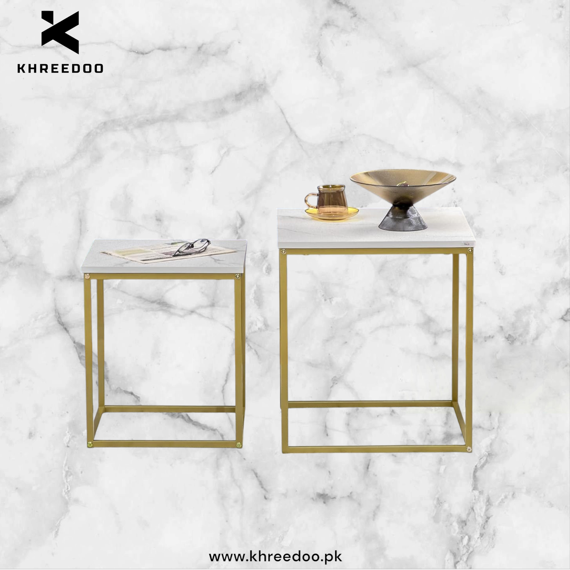 Set of 2 Square Nesting Tables with Metal Frame for Living Room – Khreedoo